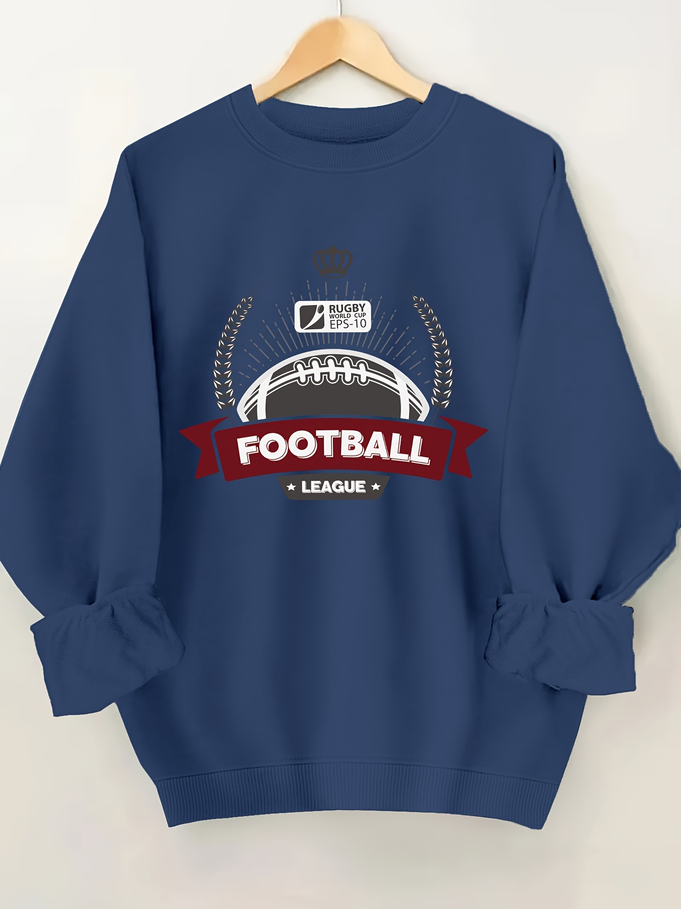 Rugby Letter Print Sweatshirt Plus Size Casual Long Sleeve - Temu New ...