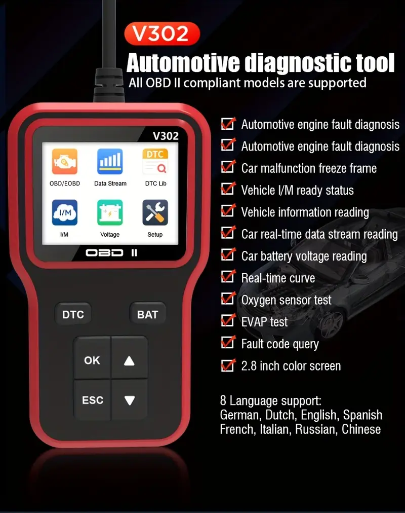 전문가용 Obd2 스캔 도구 차량 코드 리더 진단 도구 Dtc 조회 데이터 스트림 증발기 배터리 테스트 지원 Temu