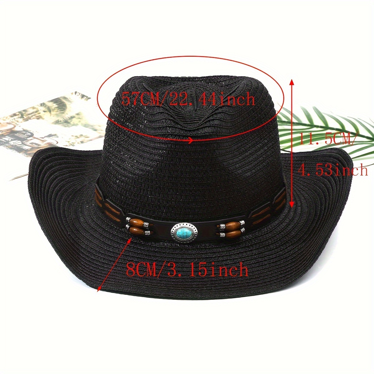 Women Turquoise Belt Decor Sun Hat Monochrome Wide Brim - Temu United ...