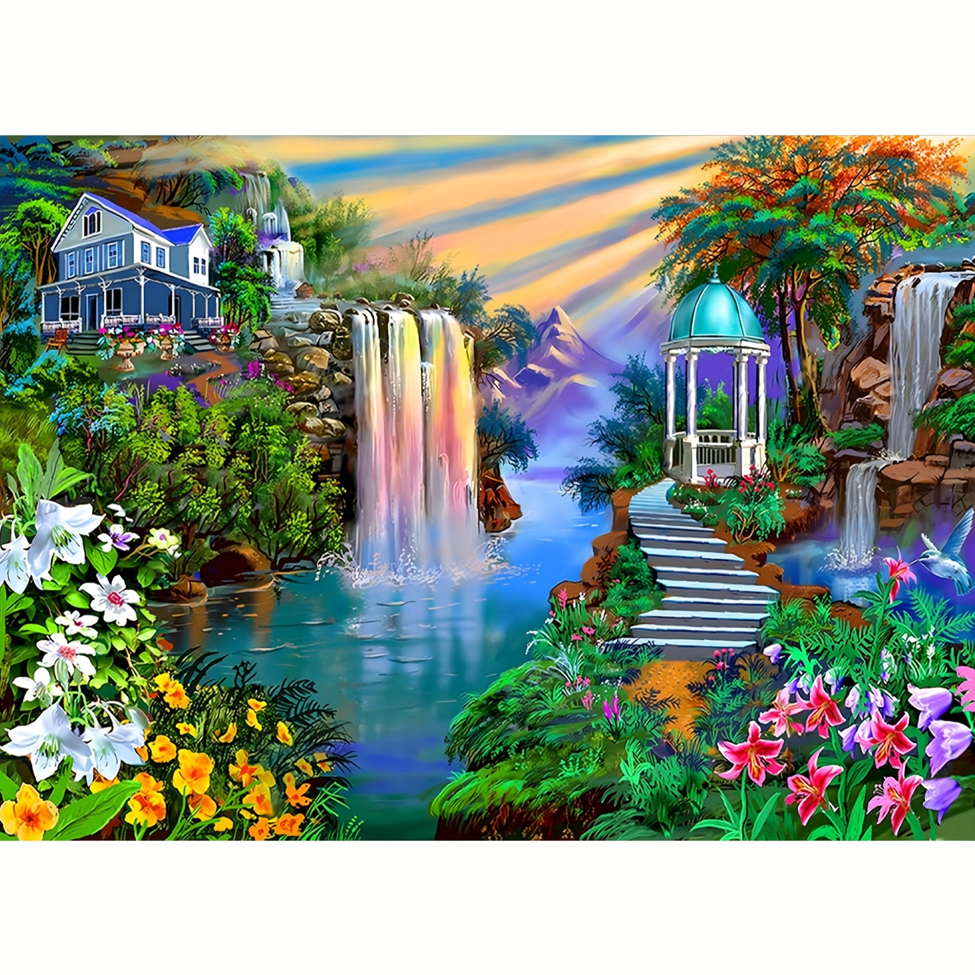 Flower Island Waterfall Landscape Pattern Rhinestone - Temu Ireland
