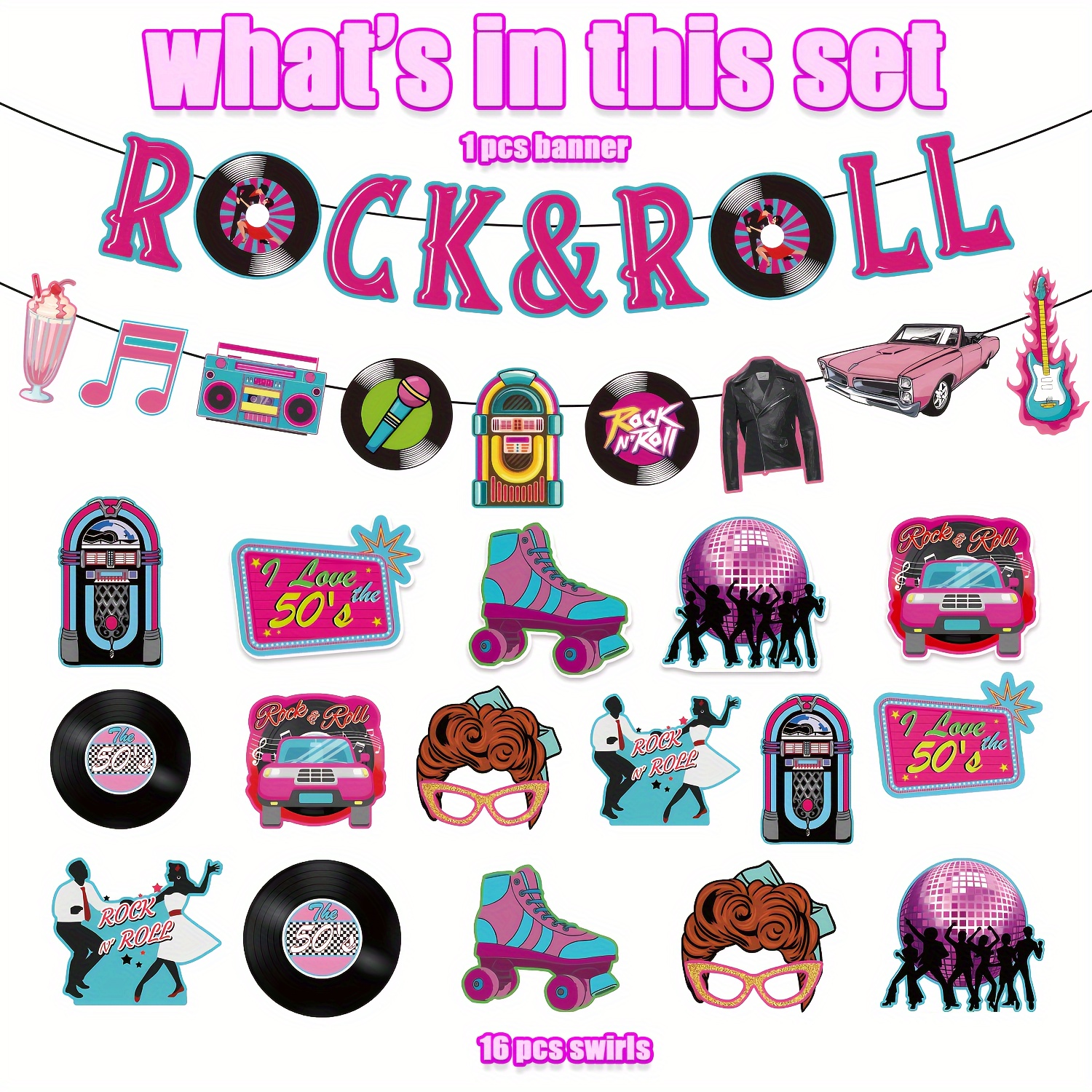 50s Rock Roll Themed Party Decorations Set Retro Diner Music - Temu