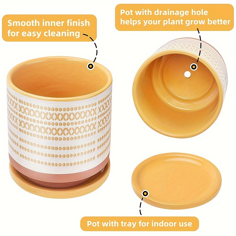 2 Succulent Pots, 5'' Ceramic Planter Plant Pot With Porcelain Tray ...