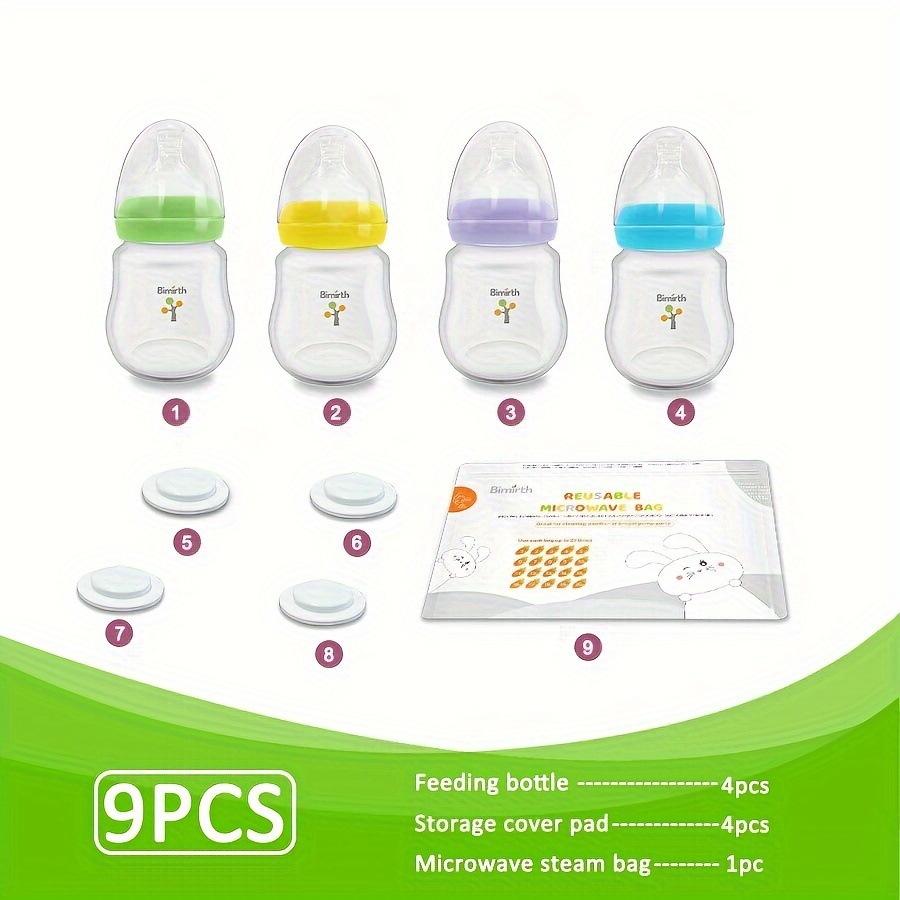 9 Piece Set Baby Bottles with Microwave Bag Wide Mouth PP Material Infant Feeding and Storage Supplies Gift Set for Newborns