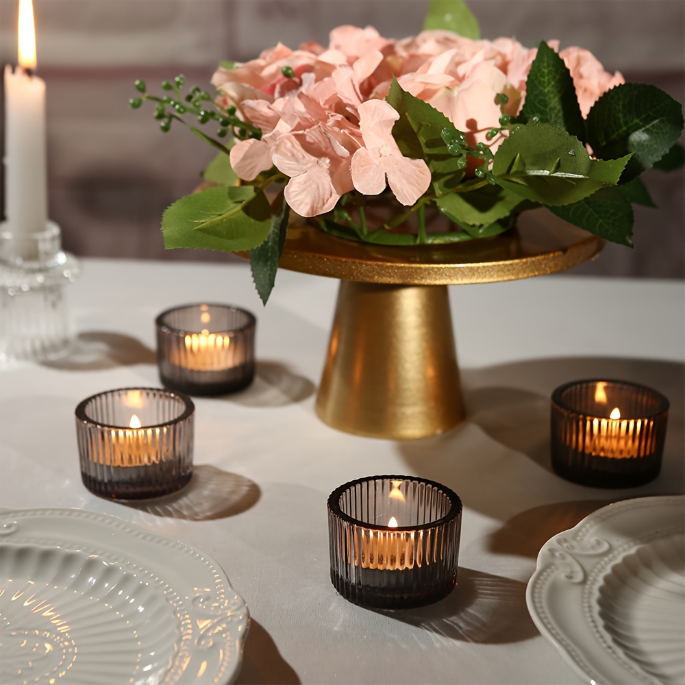 4 12pcs Vertical Stripe Glass Tealight Candle Holders Small Cute Votive ...