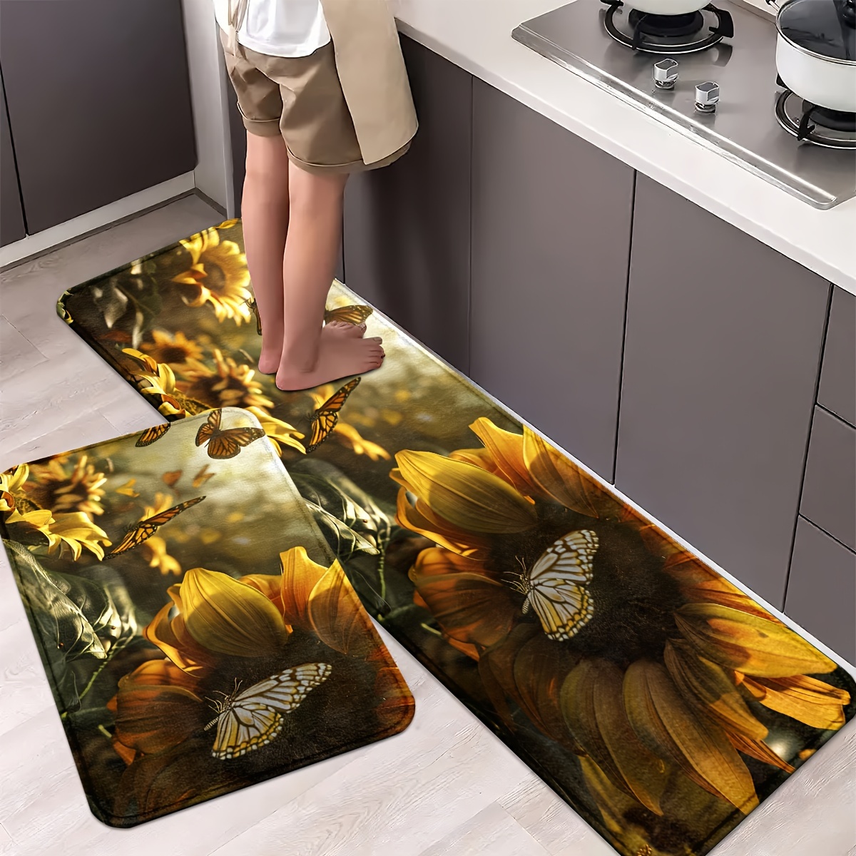 Sunflowers Butterflies Kitchen Rugs Non Slip Washable - Temu Australia