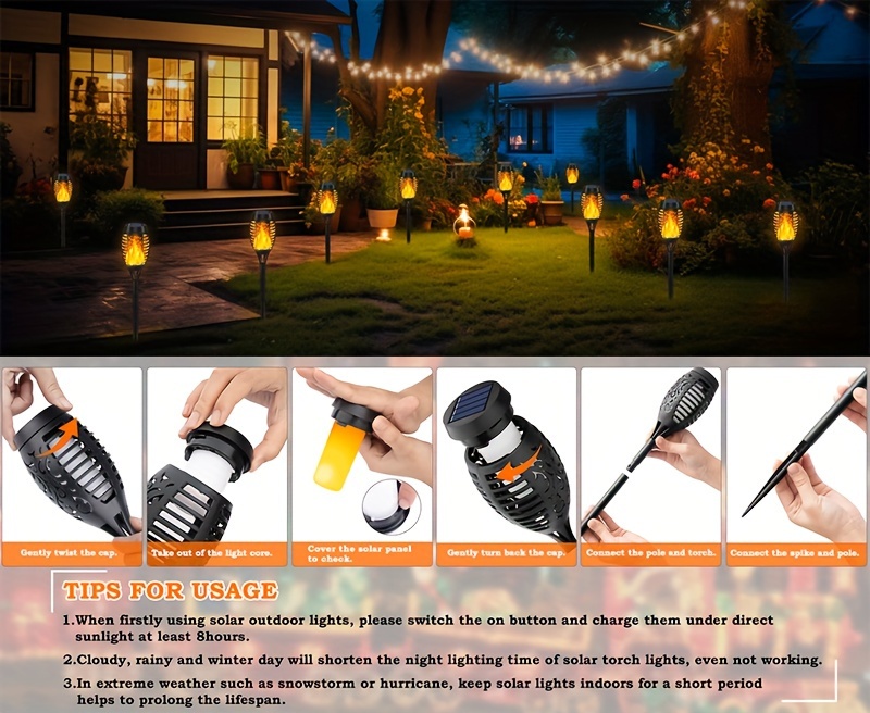 Solar Outdoor Lights Solar Torches Lights Flickering - Temu