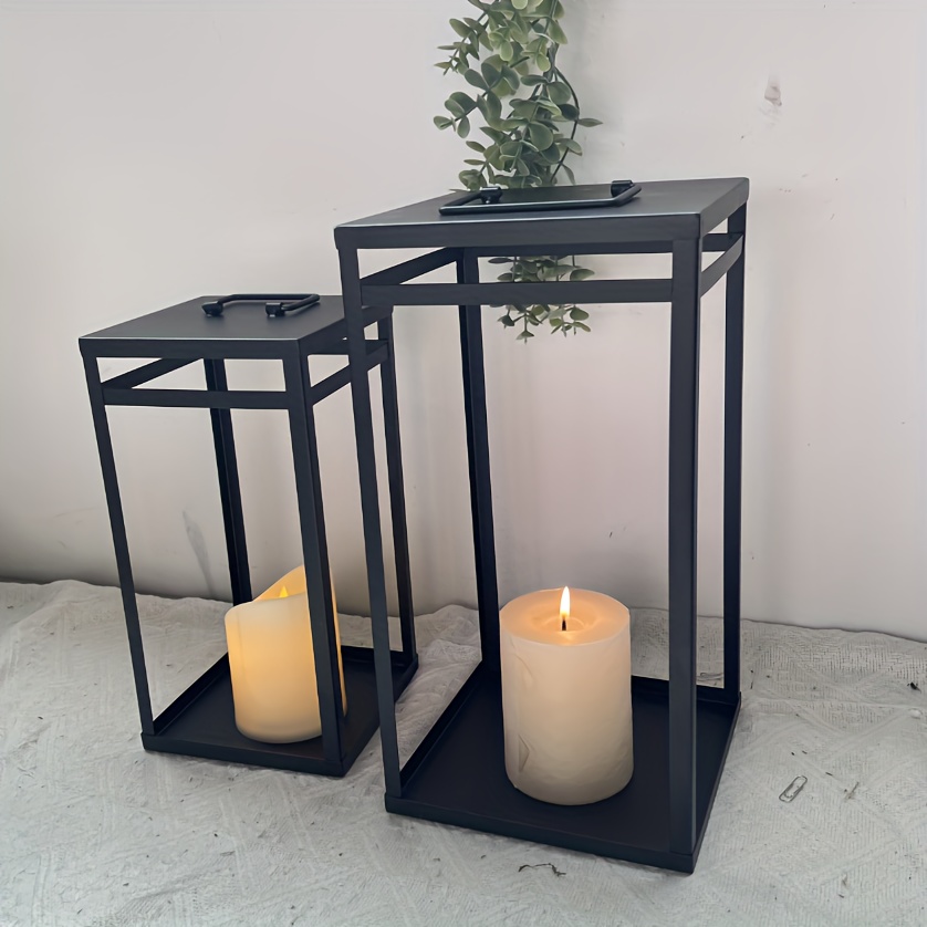 2pcs/set Decorative Black Metal Candle Lanterns, Thick Modern Farmhouse ...