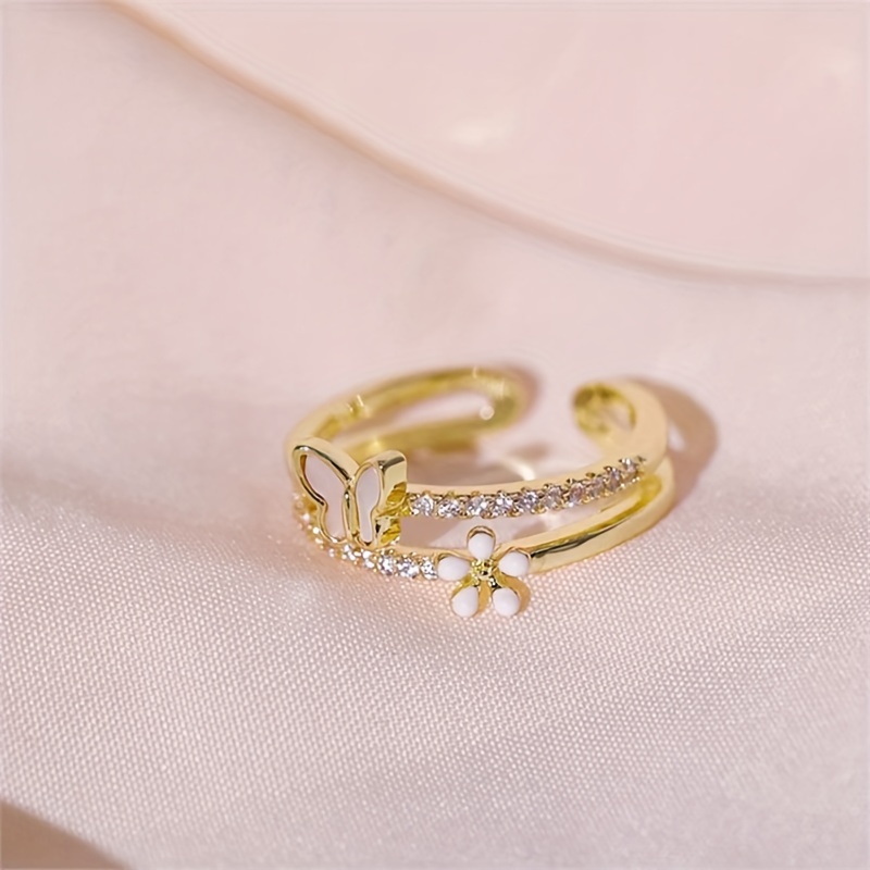 Stylish Open Ring Sparkling Butterfly Design Paved - Temu Ireland