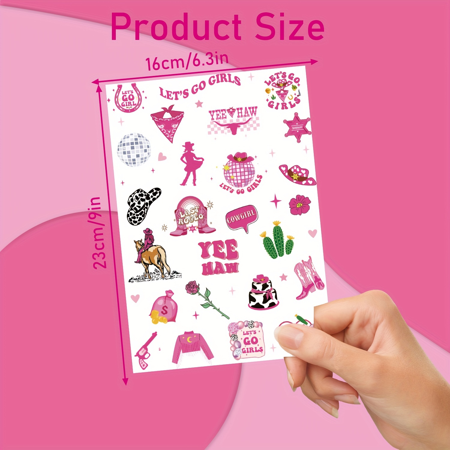 Cowgirl Temporary Tattoos + Pink Stickers Women's - Temu