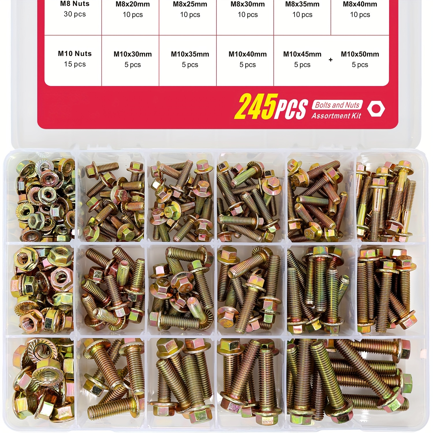 M6 M8 M10 Hardware Set 270-Piece Stainless Steel Flanged Bolt & Nut Kit ...