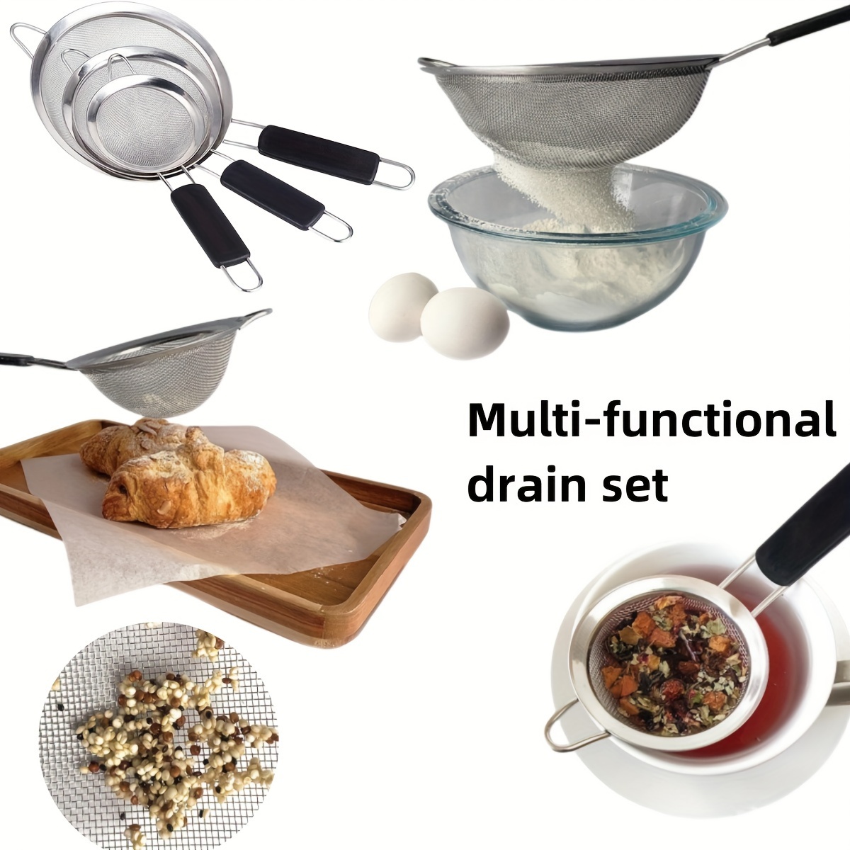 Stainless Steel Fine Mesh Strainer Set - 3 Sizes (3.2", 4.7", 7") With ...