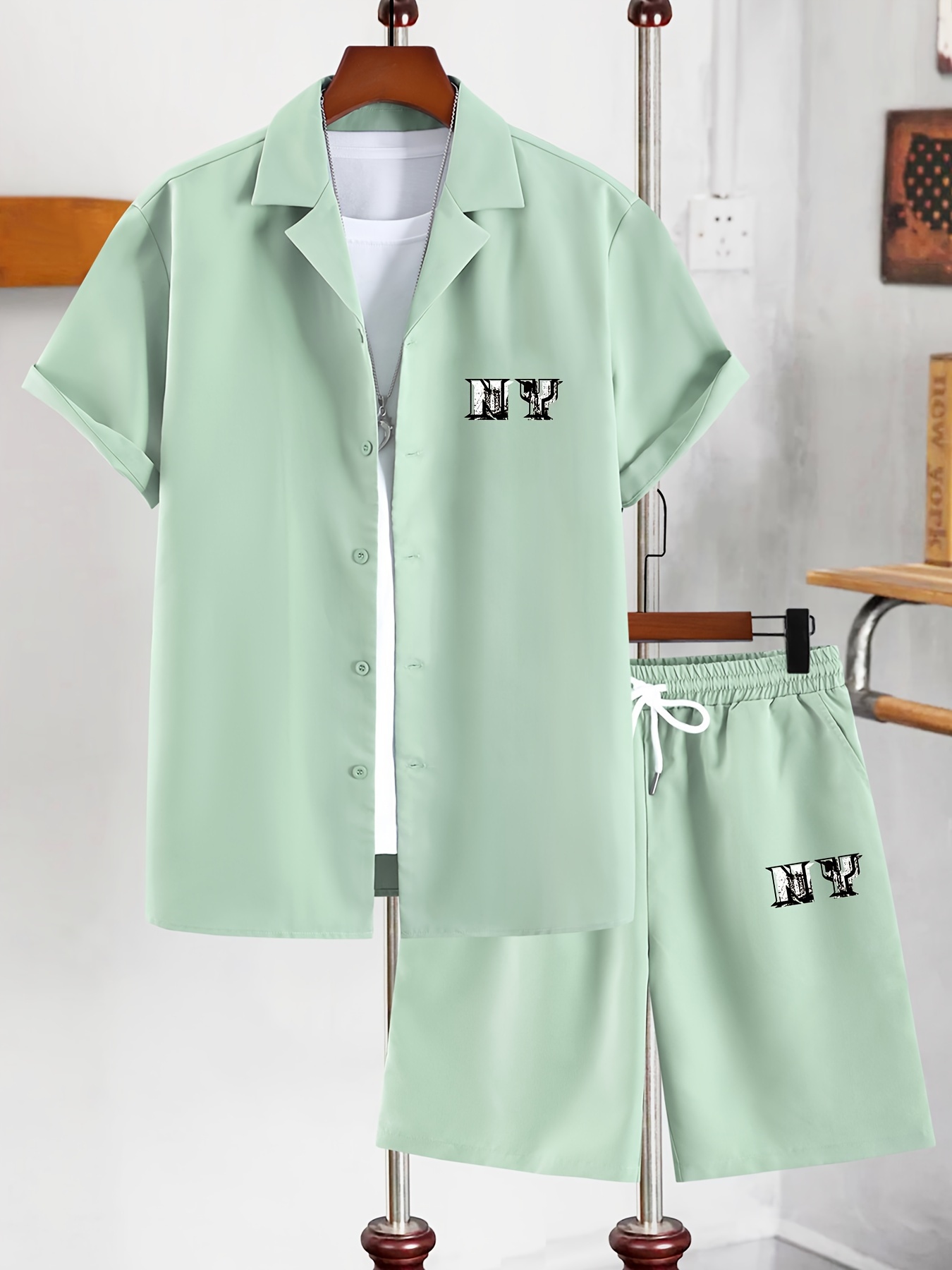 Chemise Décontractée À Manches Courtes Ensemble Court Hommes - Temu France