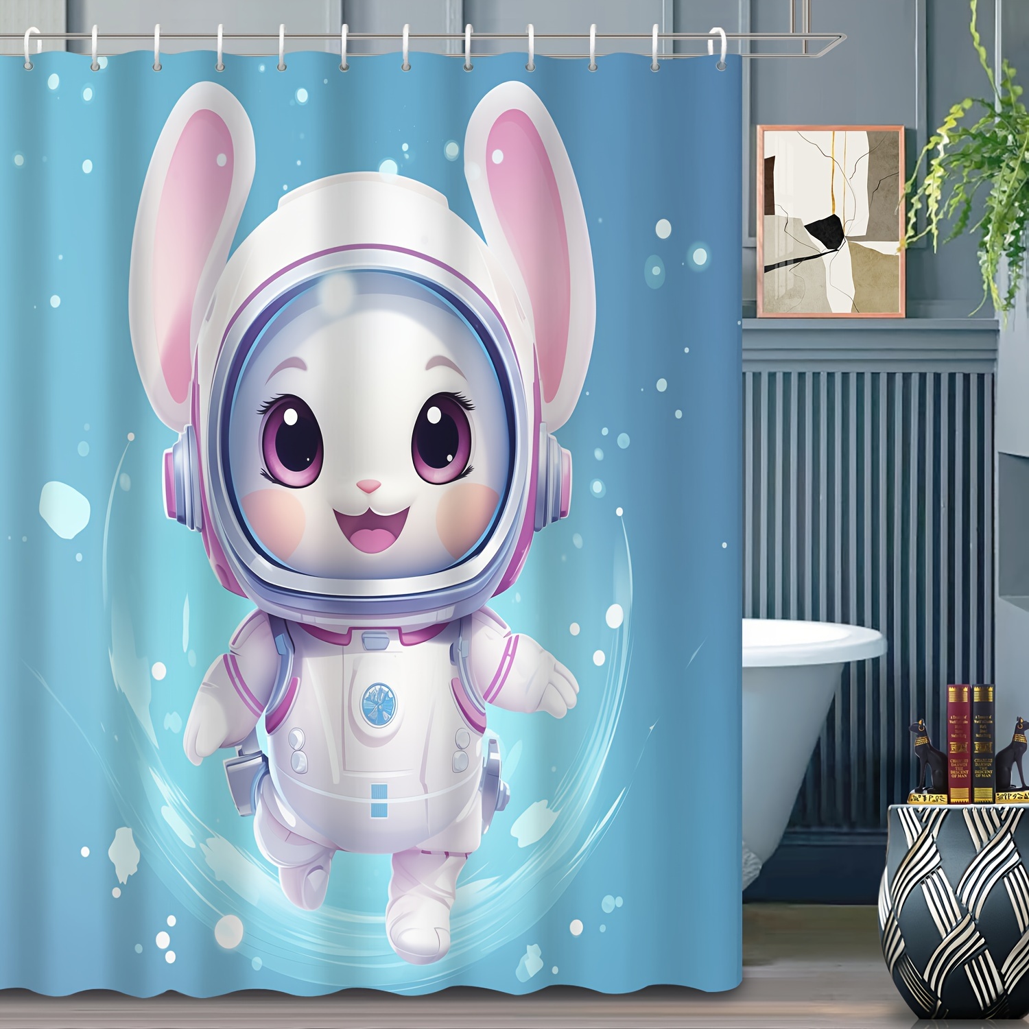 Cartoon Rabbit Printed Shower Curtain Waterproof Shower - Temu New Zealand