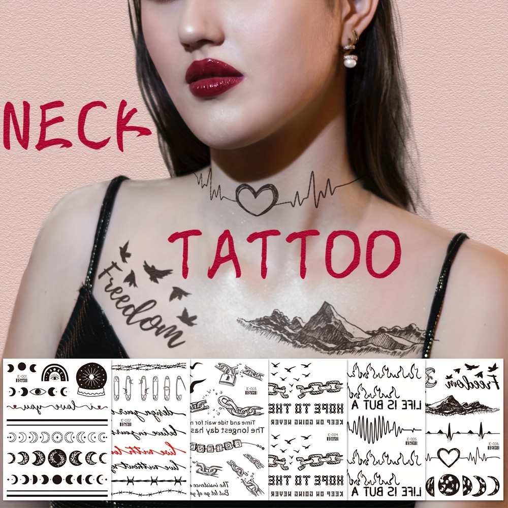 12-pack Temporary Neck Tattoos With Over 200 Black Minimalist Designs ...