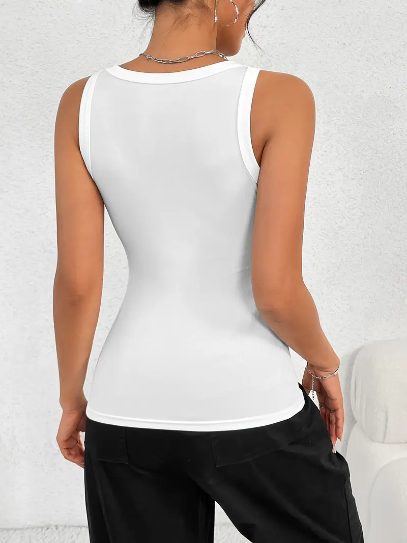 Solid Color Crew Neck Tank Top Casual Sleeveless Tank Top For Summer