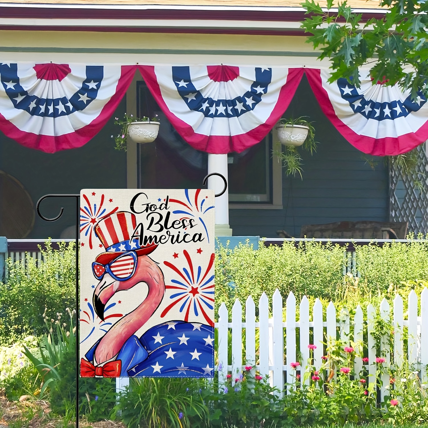 God Bless Flamingo July 4th Garden Flag Independence Day - Temu United ...