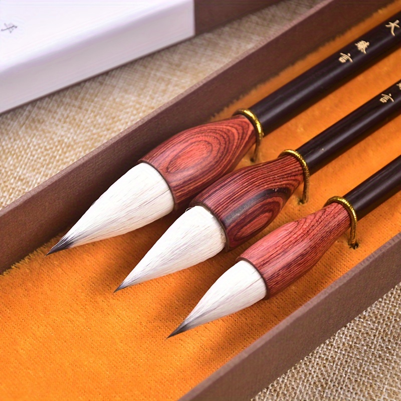 Zhenyan Three Sets of Large Medium and Small Calligraphy Brushes Pen Box Set Garlic Head Pen Large Medium and Small Four of Calligraphy Brush Set Chinese Painting Painting Coloring