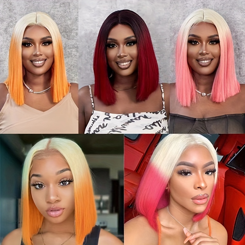 short orange wig middle part blonde bob wig synthetic heat Temu United Kingdom