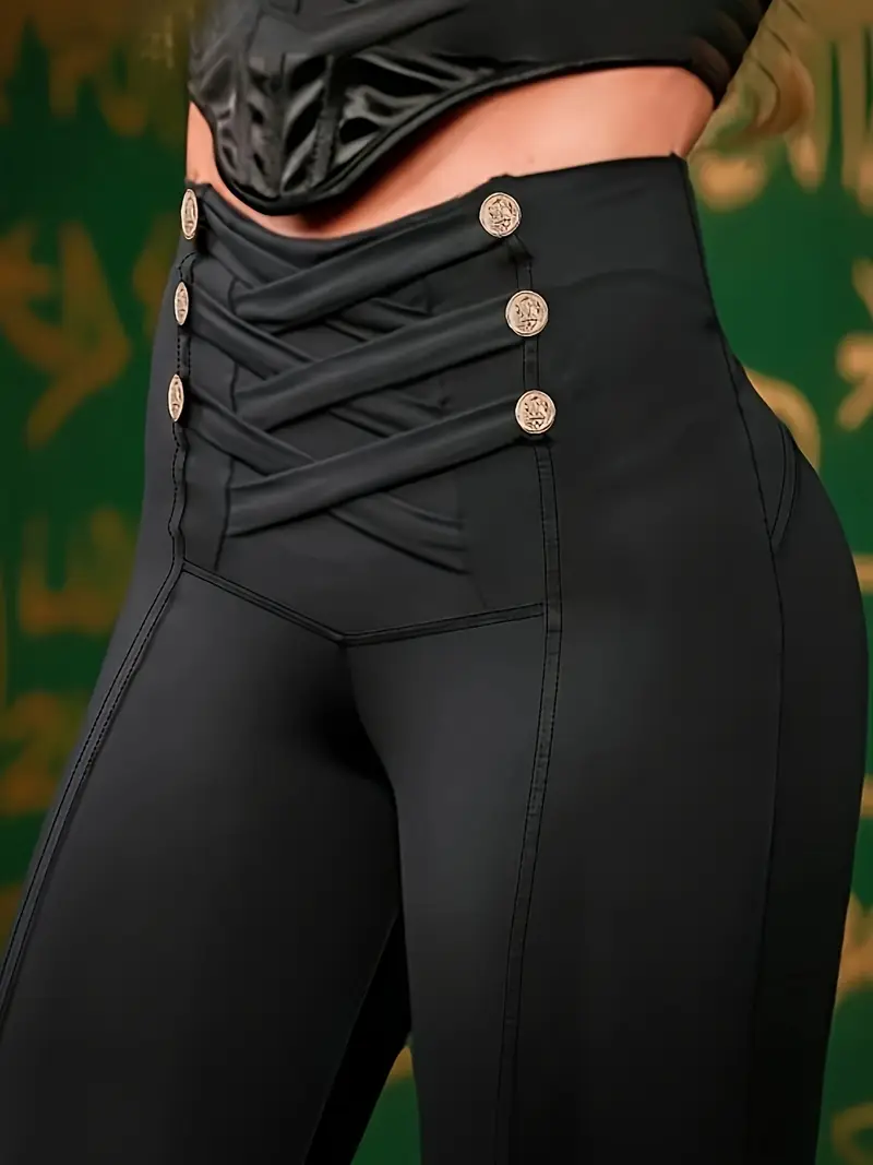 Plus Size Dual Breasted Skinny Leggings Casual High Waist Temu New