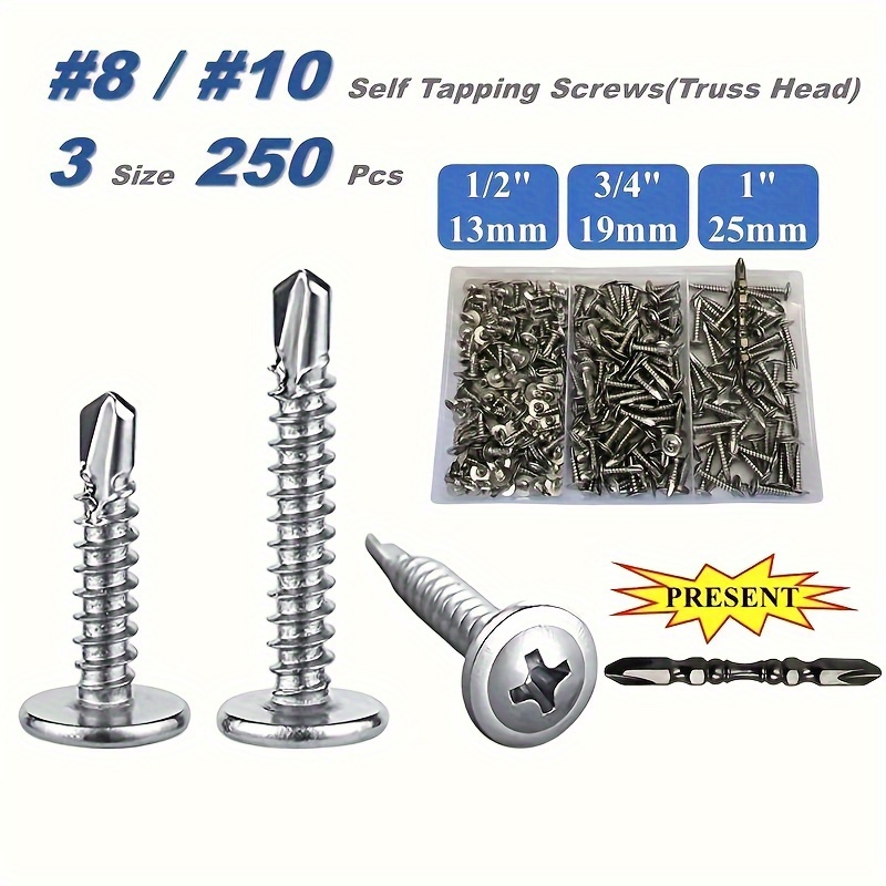 Self tapping Tek Screw Set Phillips Drive #8 Truss Head 410 - Temu