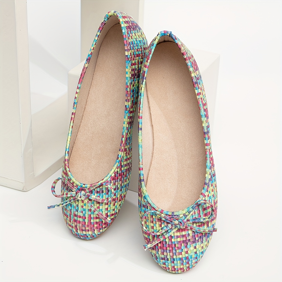 Women's Colorful Ballet Flats Bowknot Soft Sole Slip Shoes - Temu ...