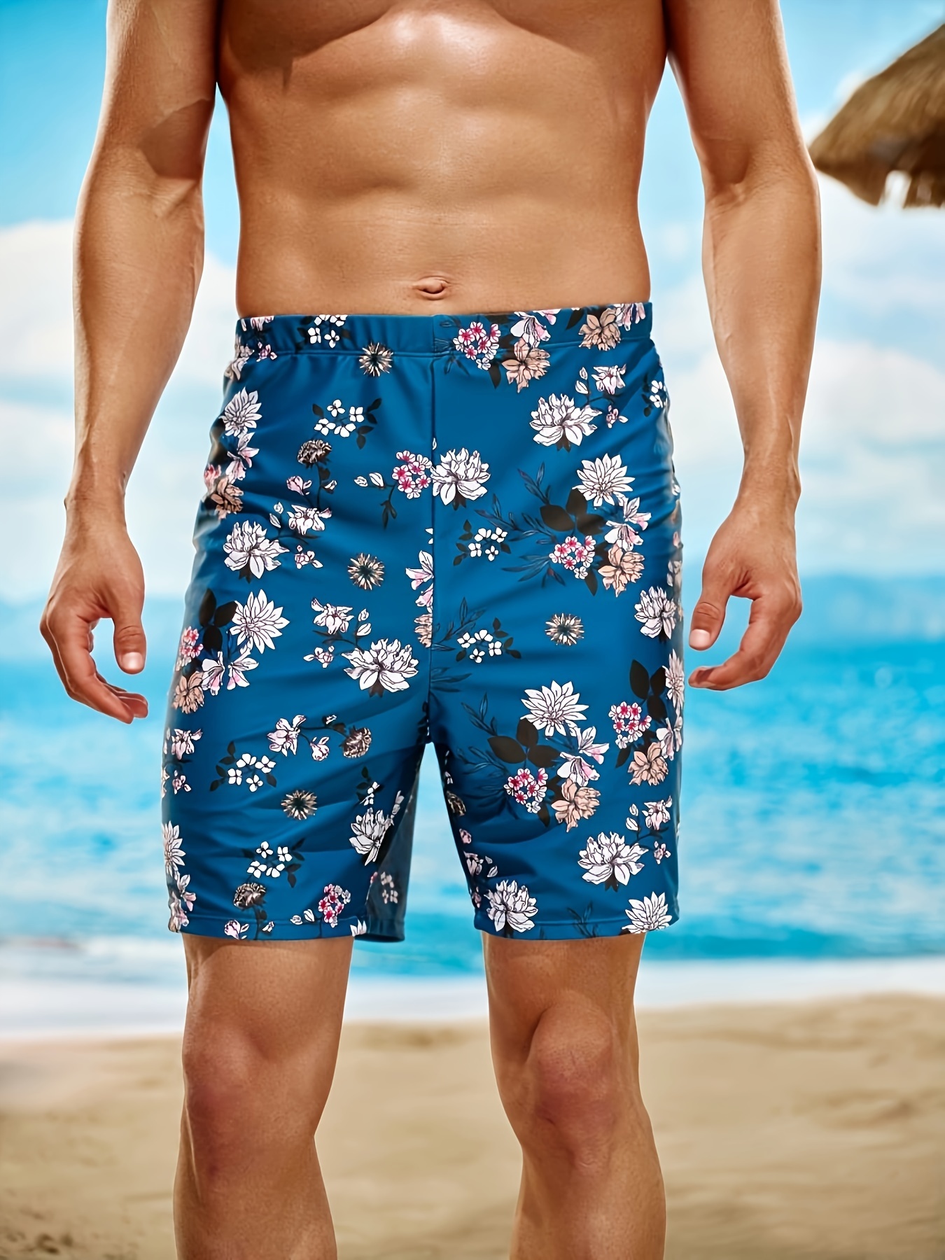 men's trendy floral print beach shorts stretchy quick dry - Temu Canada