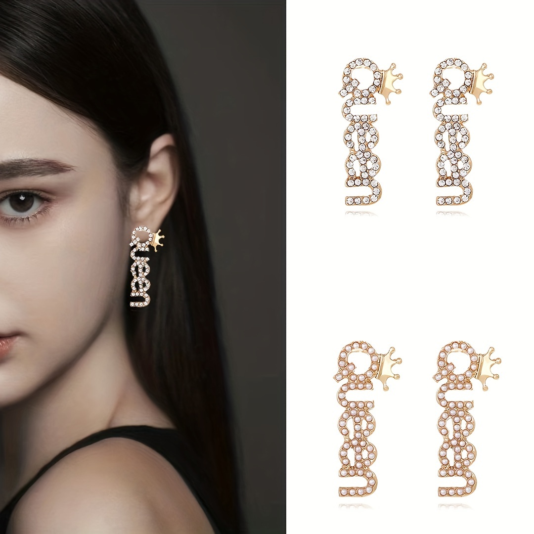 Glamorous Dangle Earrings 14k Plated Sparkling Queen Design - Temu ...