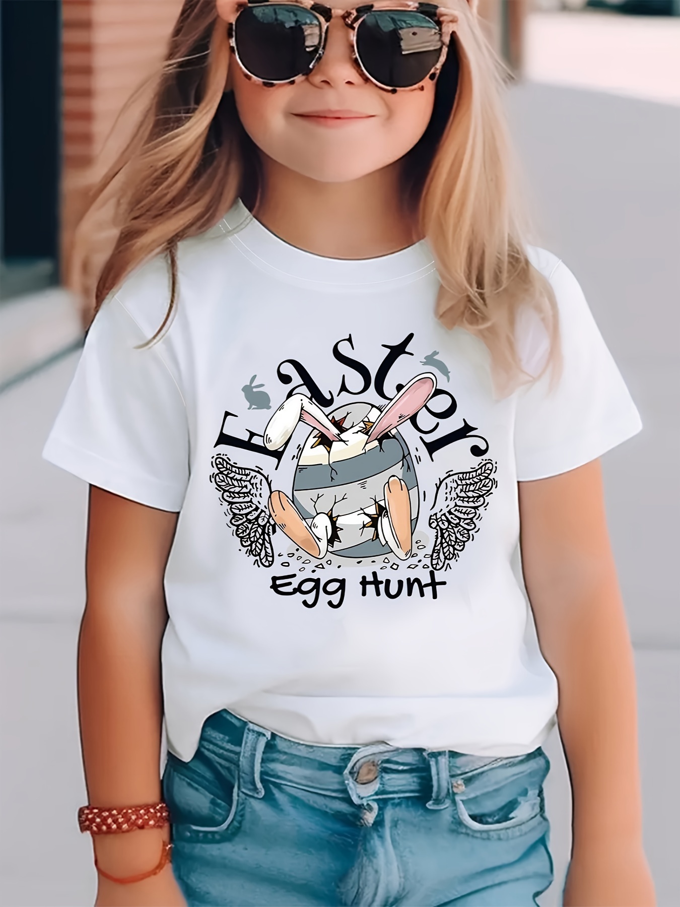 Fit T shirt Top Pullover Gifts Letter Cracked Egg Bunny Ears - Temu ...