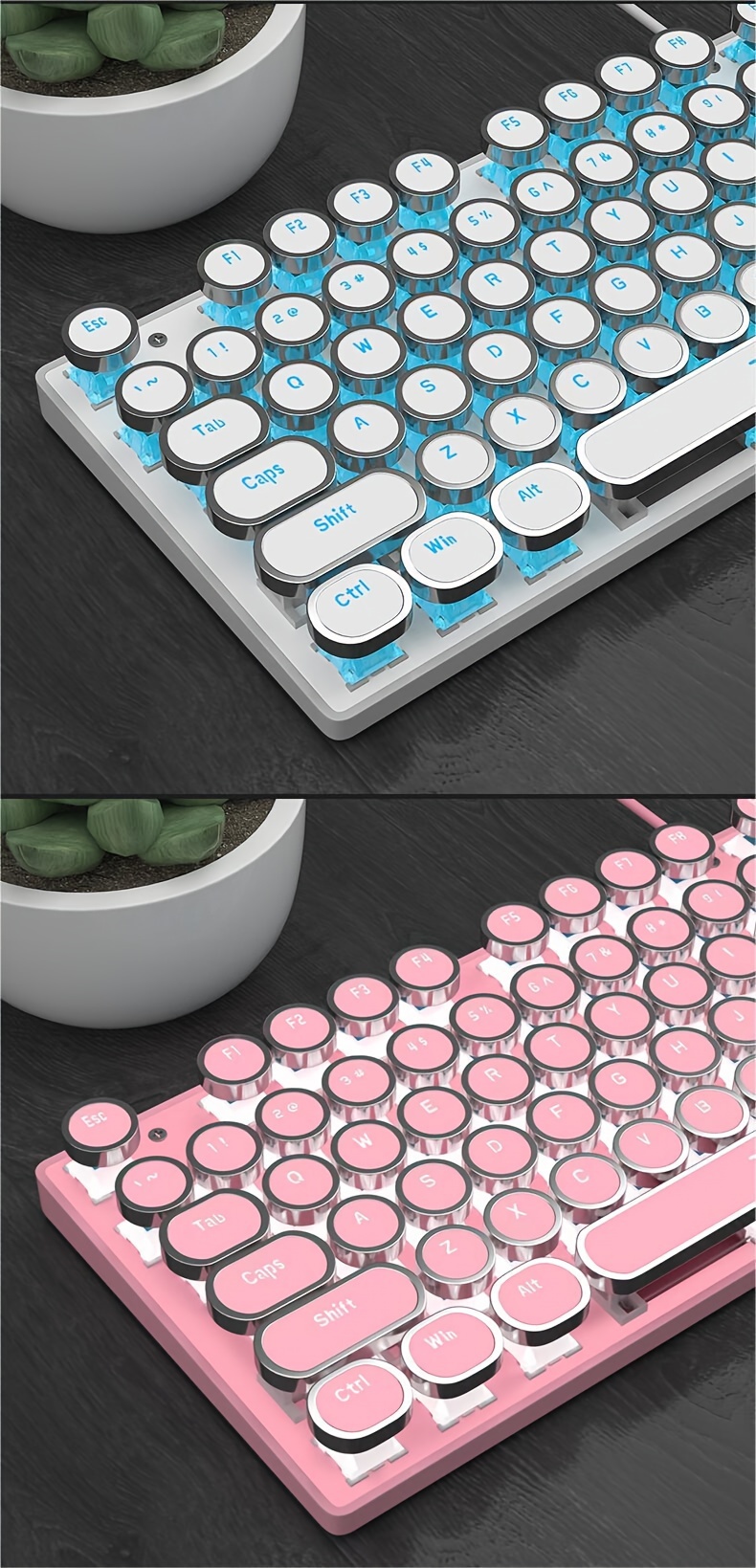 Typewriter Style Mechanical Gaming Keyboard White - Temu