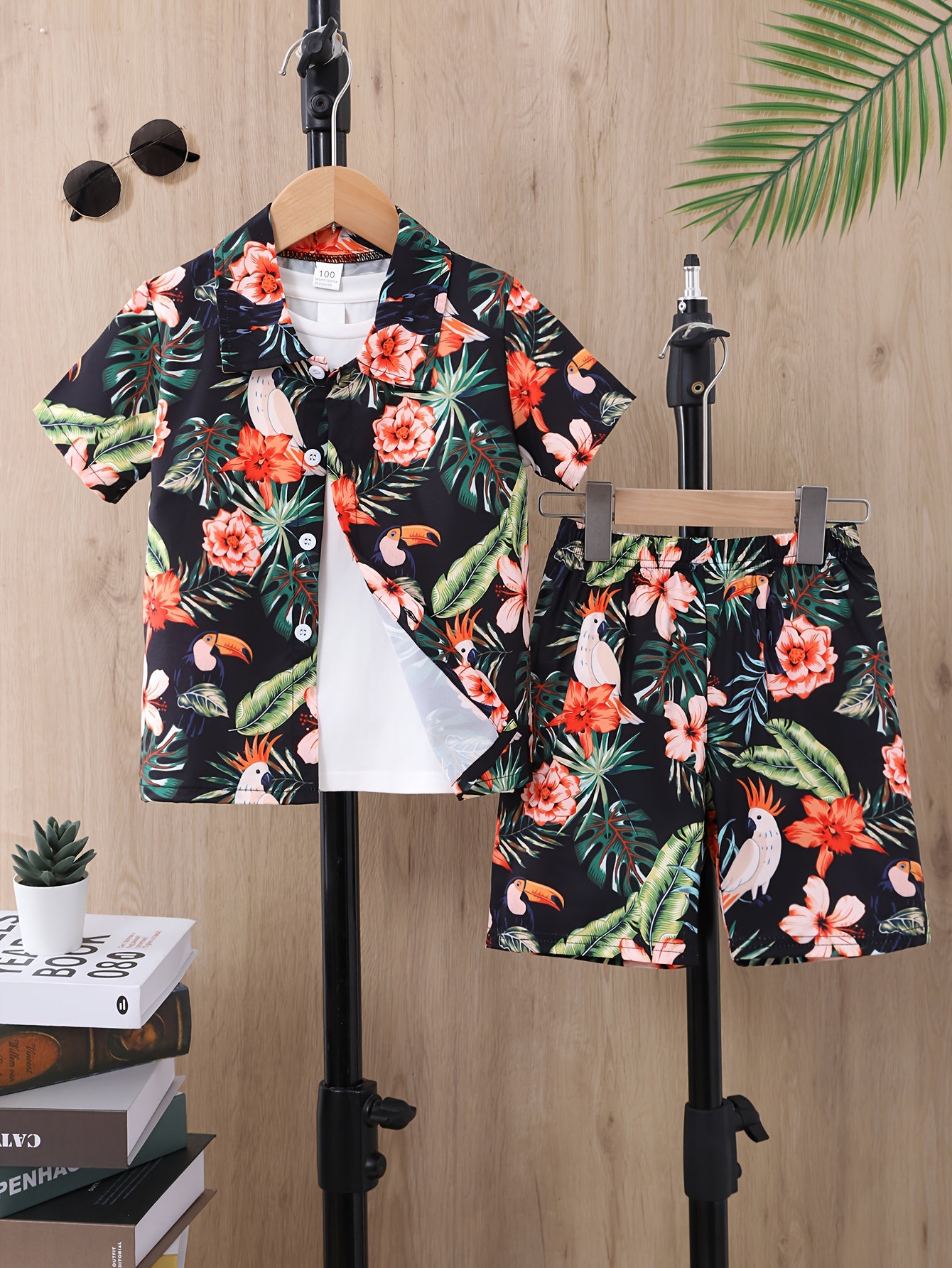 Boys Casual Floral Leaves Full Graphic Print Short Sleeve - Temu Australia