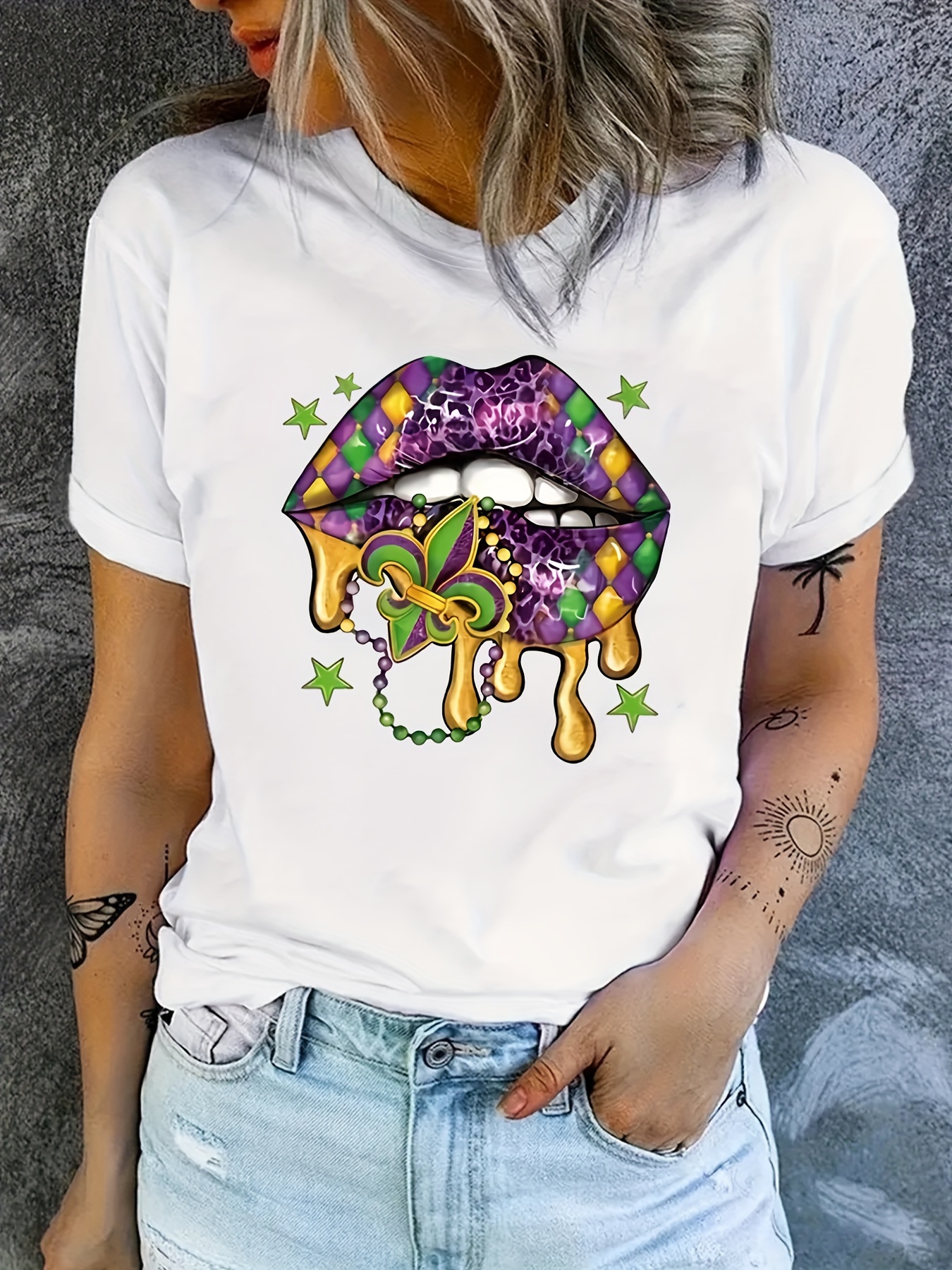 mardi gras graphic print t shirt short sleeve crew neck - Temu Canada