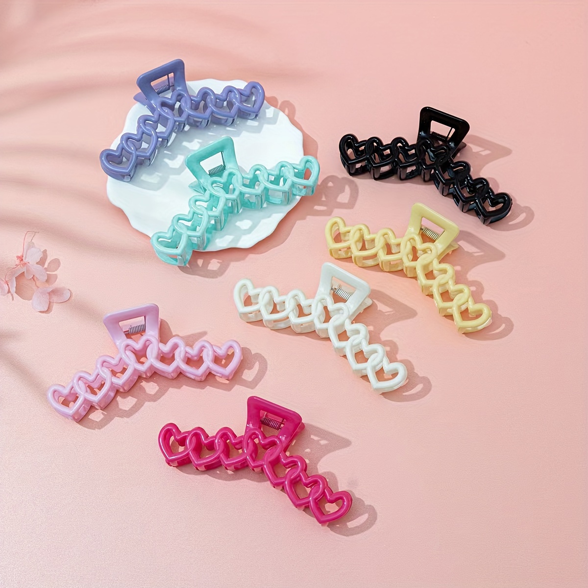Candy Color Hollow Love Heart Decorative Hair Claw Clips - Temu New Zealand