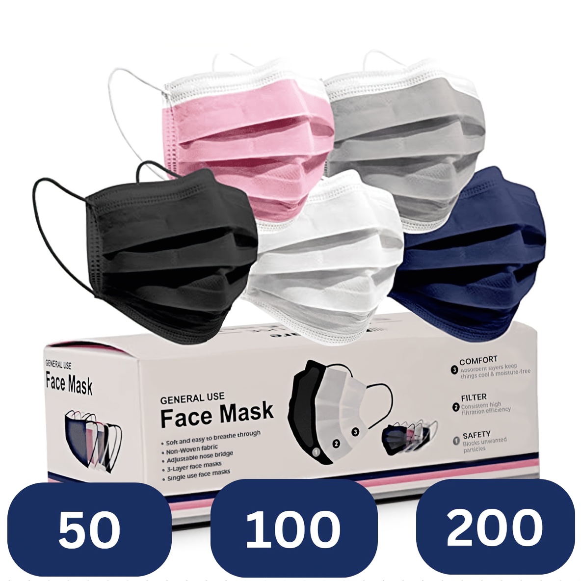 Face Masks Individually Wapped Masks 100 Pack Disposable,Face Mask Near Me