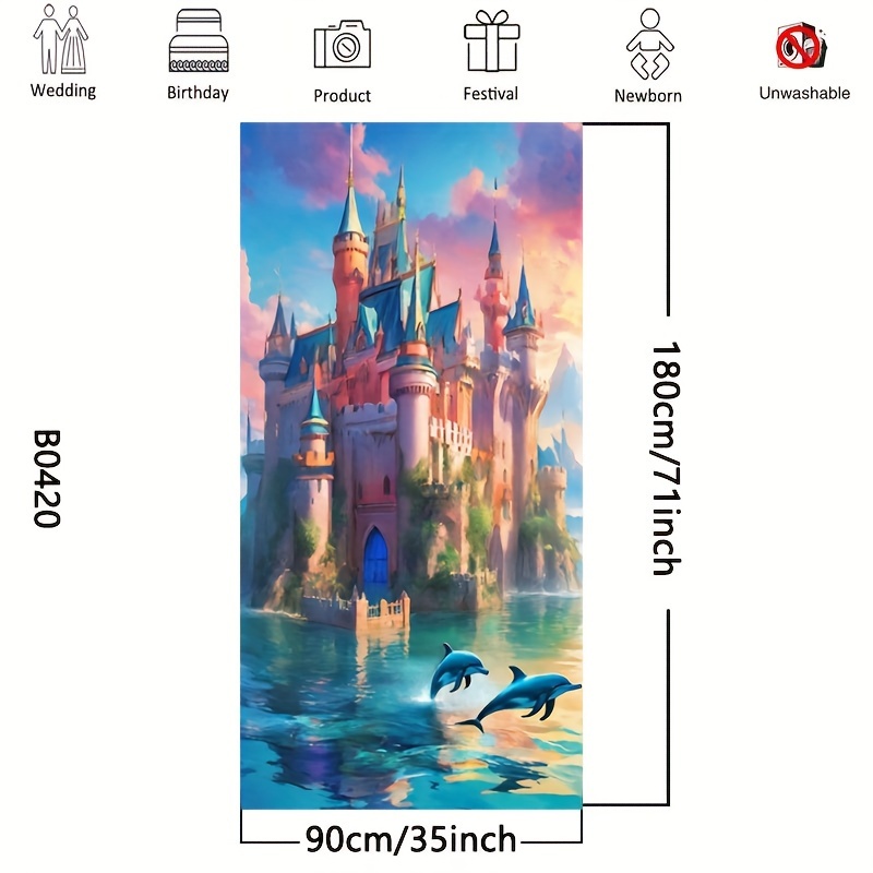 Dolphin Castle Door Cover Mural Decoration Polyester Castle - Temu ...