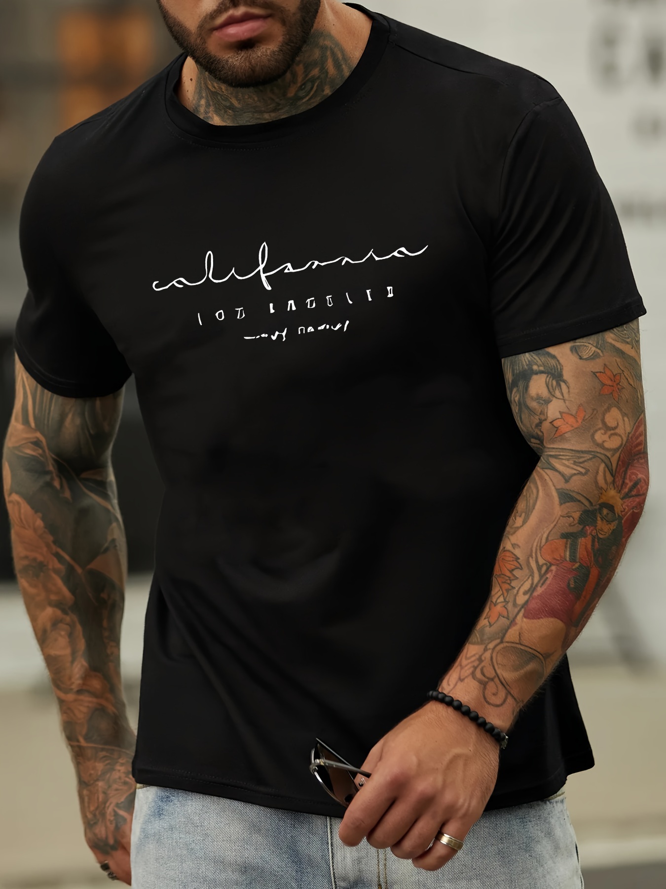 Artistic Letters Print Men's Round Neck Short Sleeve Tee - Temu Australia