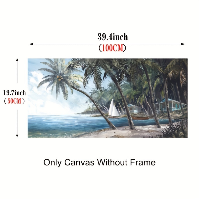 Sea Island Landscape Painting Palm Tree Sailing House Canvas - Temu ...