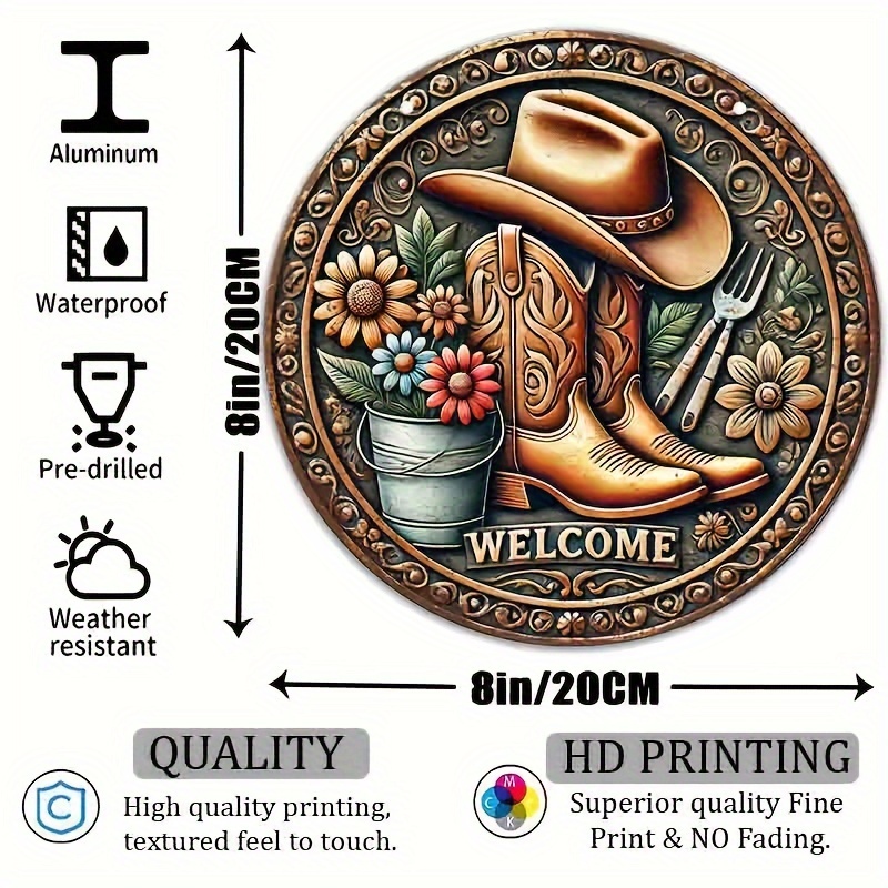 Vintage Cowboy Boot Hat Welcome Sign Aluminum Decorative - Temu