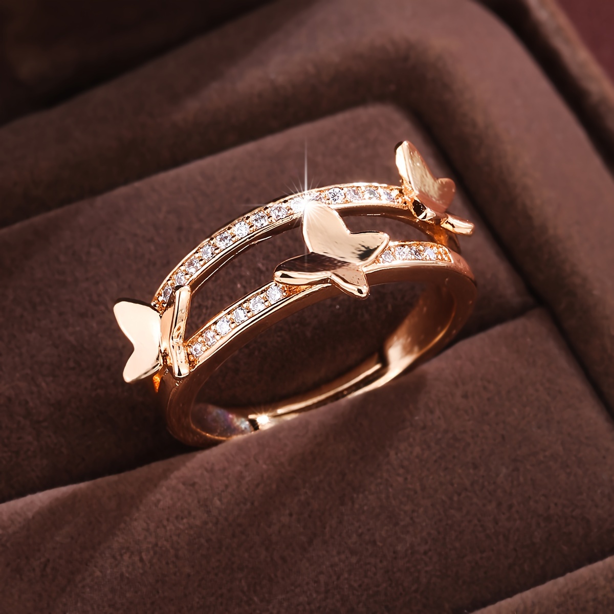 Chic Ring 18k Gold Plated Dainty Butterfly Design Paved - Temu United ...