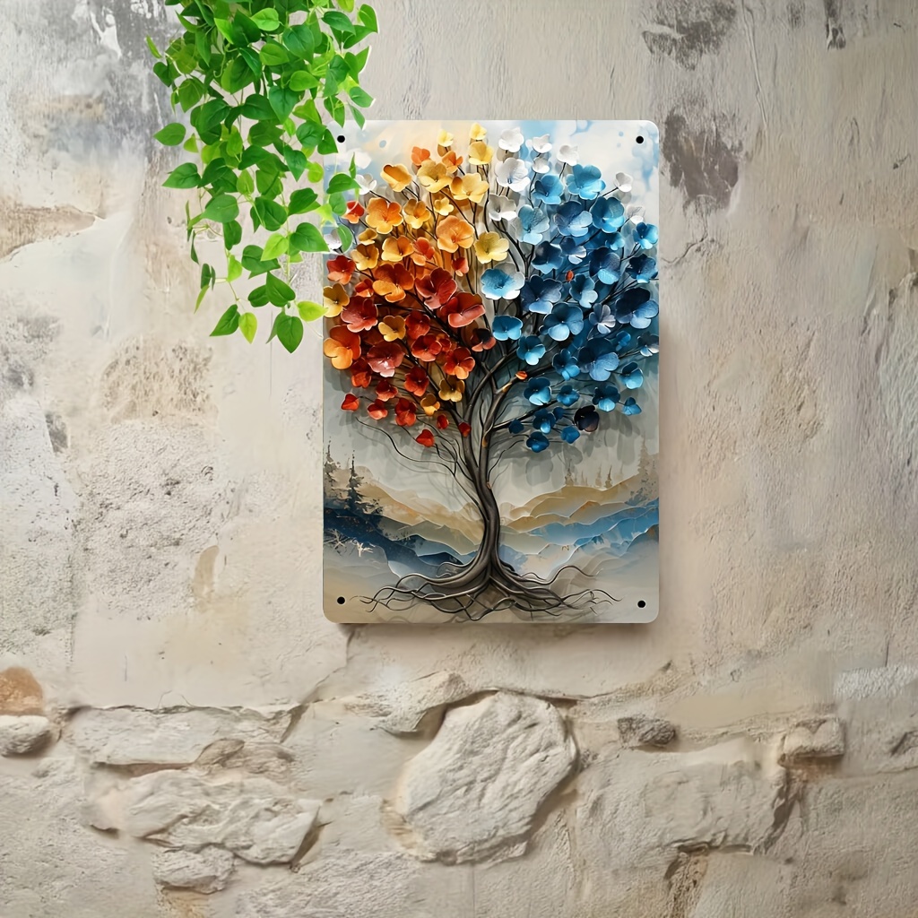 Vintage Tree Print Metal Tin Sign Wall Decor Rustic - Temu