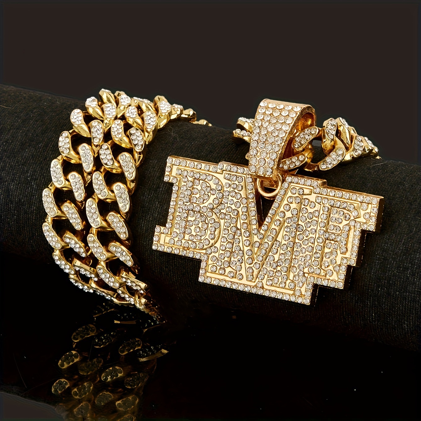 Exaggerated Bmf Design Shiny Rhinestone Inlaid Necklace Hip - Temu Ireland