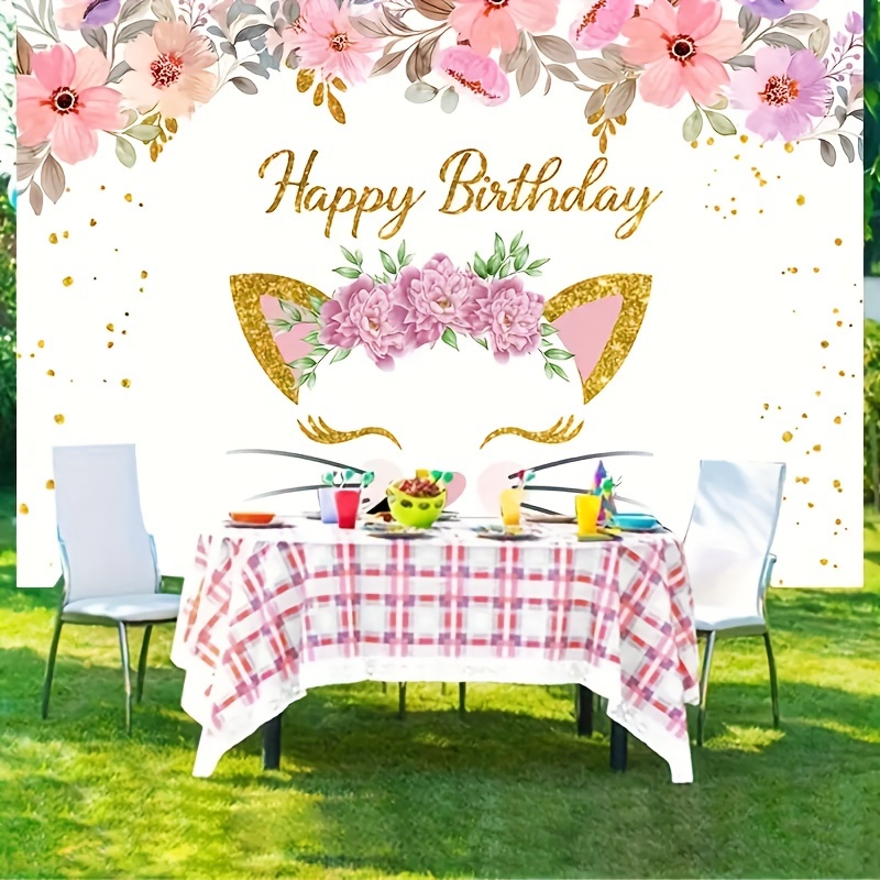 Cartoon Cat Party Backdrop Polyester Perfect Birthdays - Temu