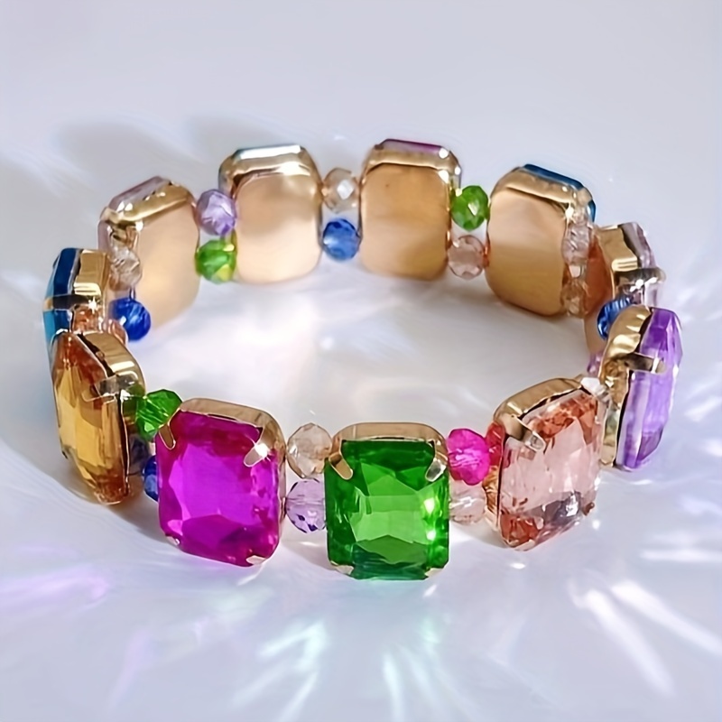 Small Square Multicolor Crystal Bangle Rhinestone Bead Decor - Temu Ireland