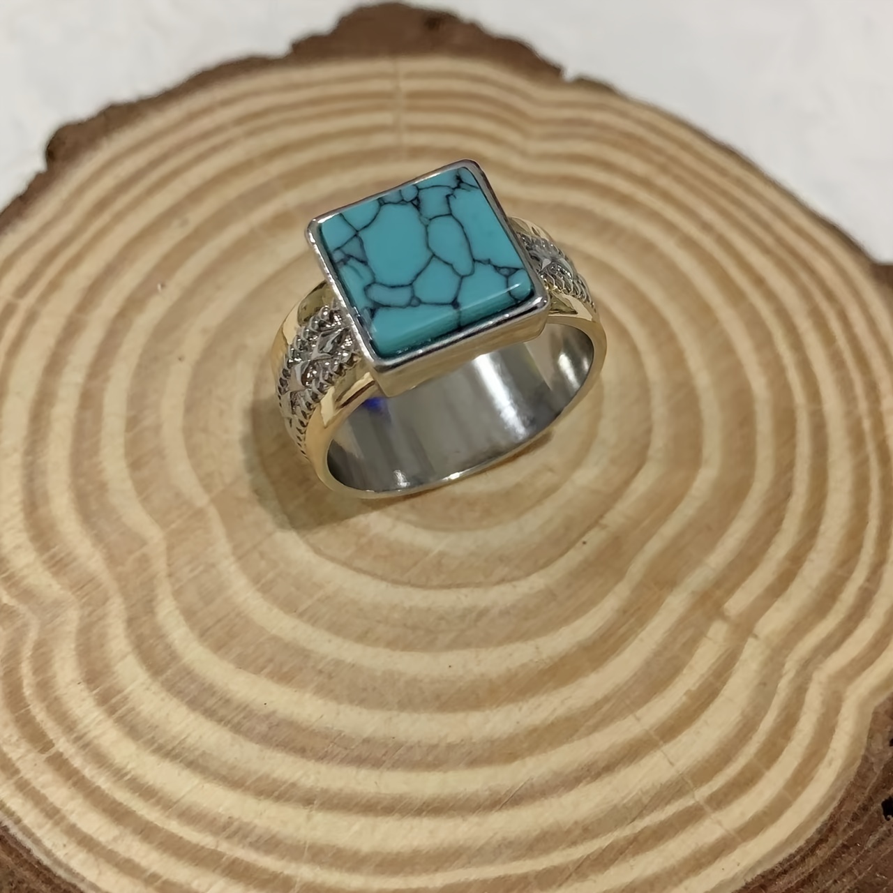 Square Imitation Turquoise Decor Ring Boho Style Vintage - Temu United ...