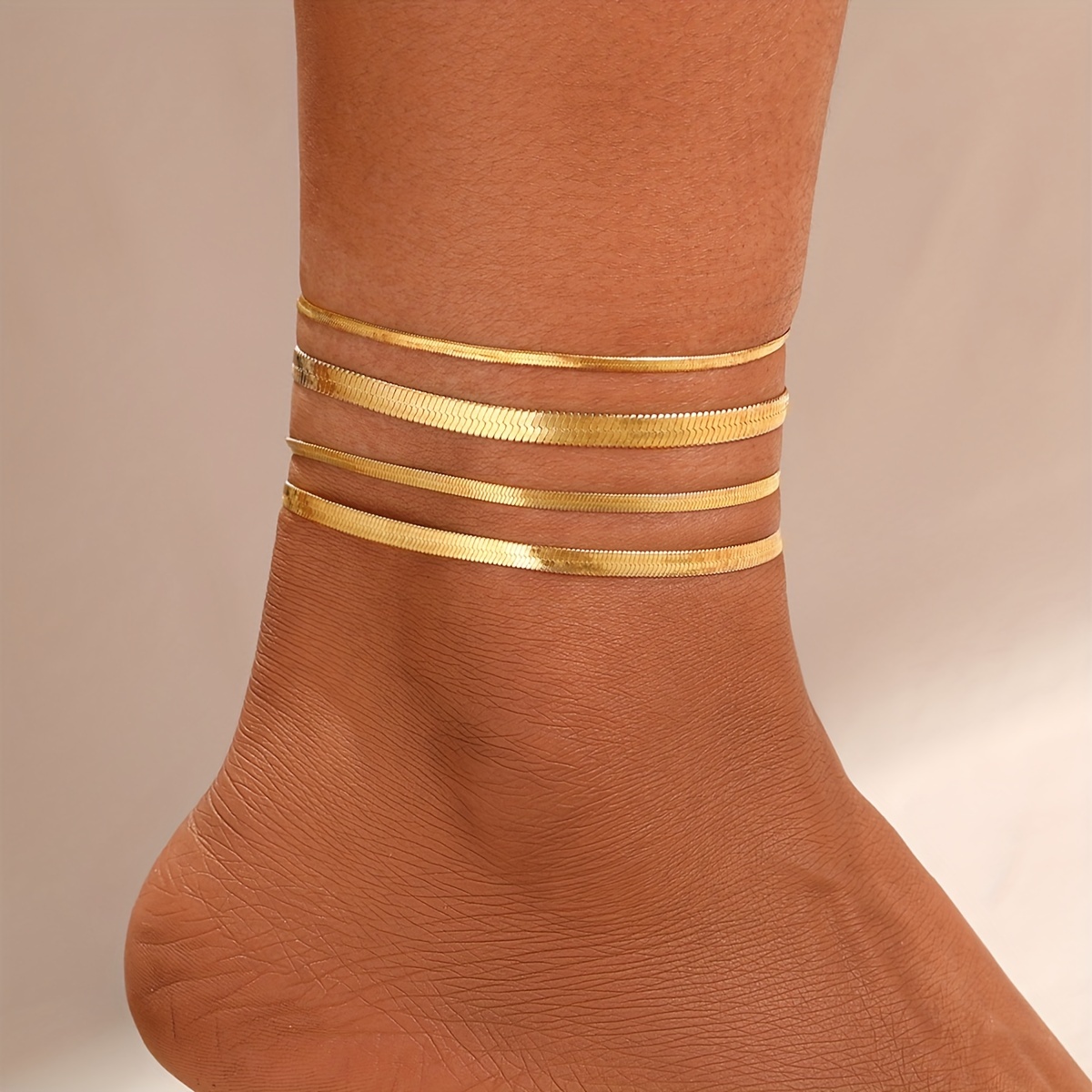 Slivery/golden Color Snake Bone Chain Anklet Set Stackable - Temu ...