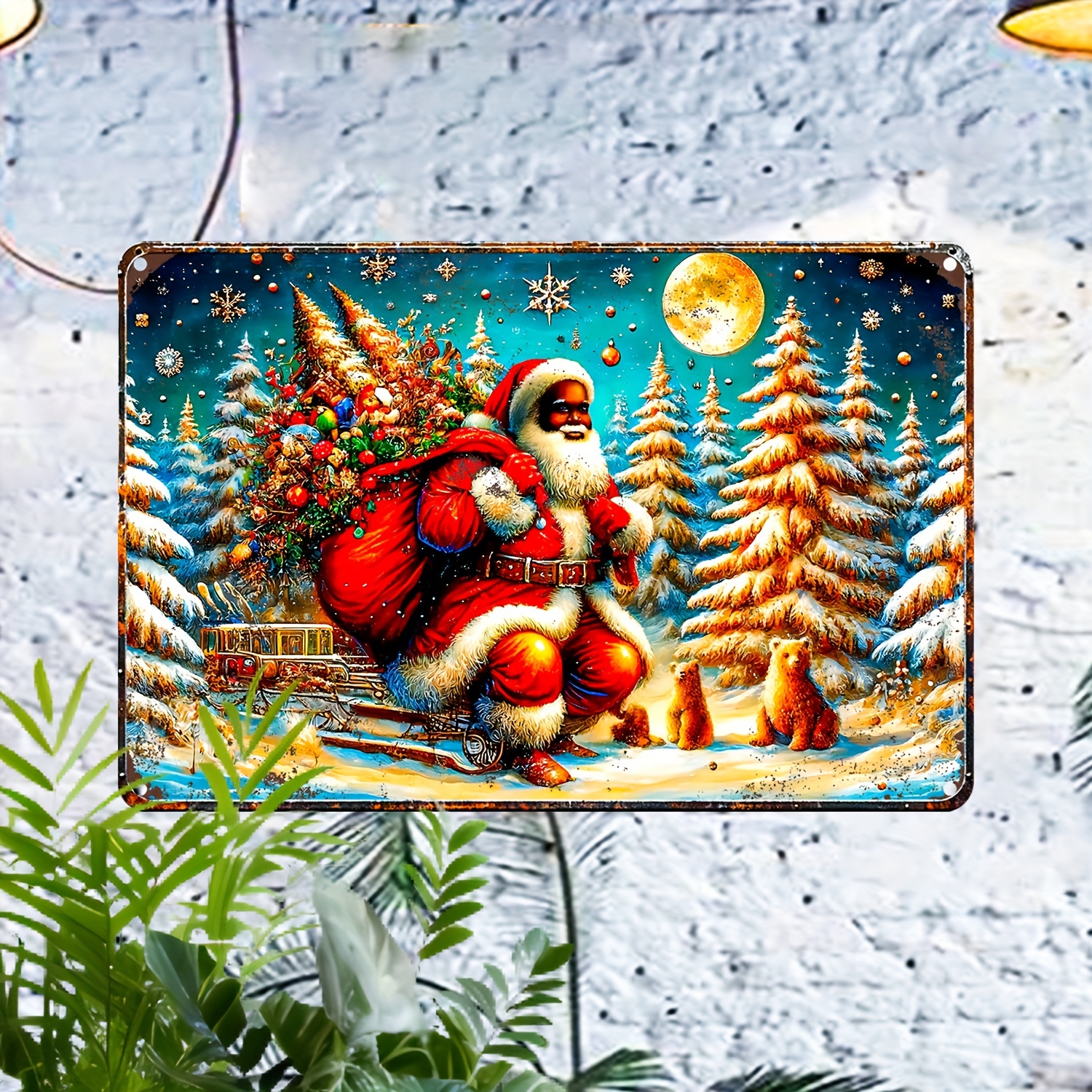 Vintage Metal Sign: Santa Claus With Gifts And , 7.8" X 11.8", Suitable ...
