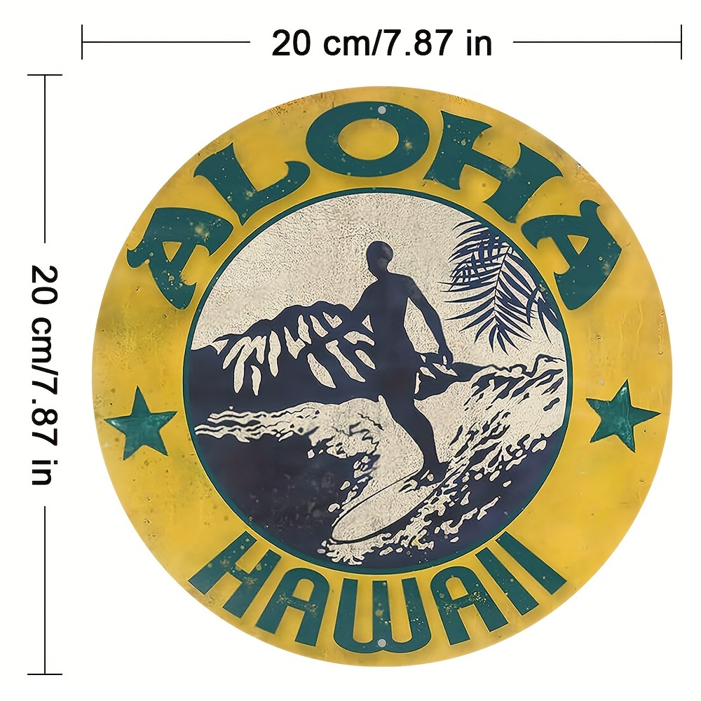 1pc שלט מתכת עגול Aloha Hawaii 20 ס"מ/7.87 אינץ' אמנות קיר - Temu