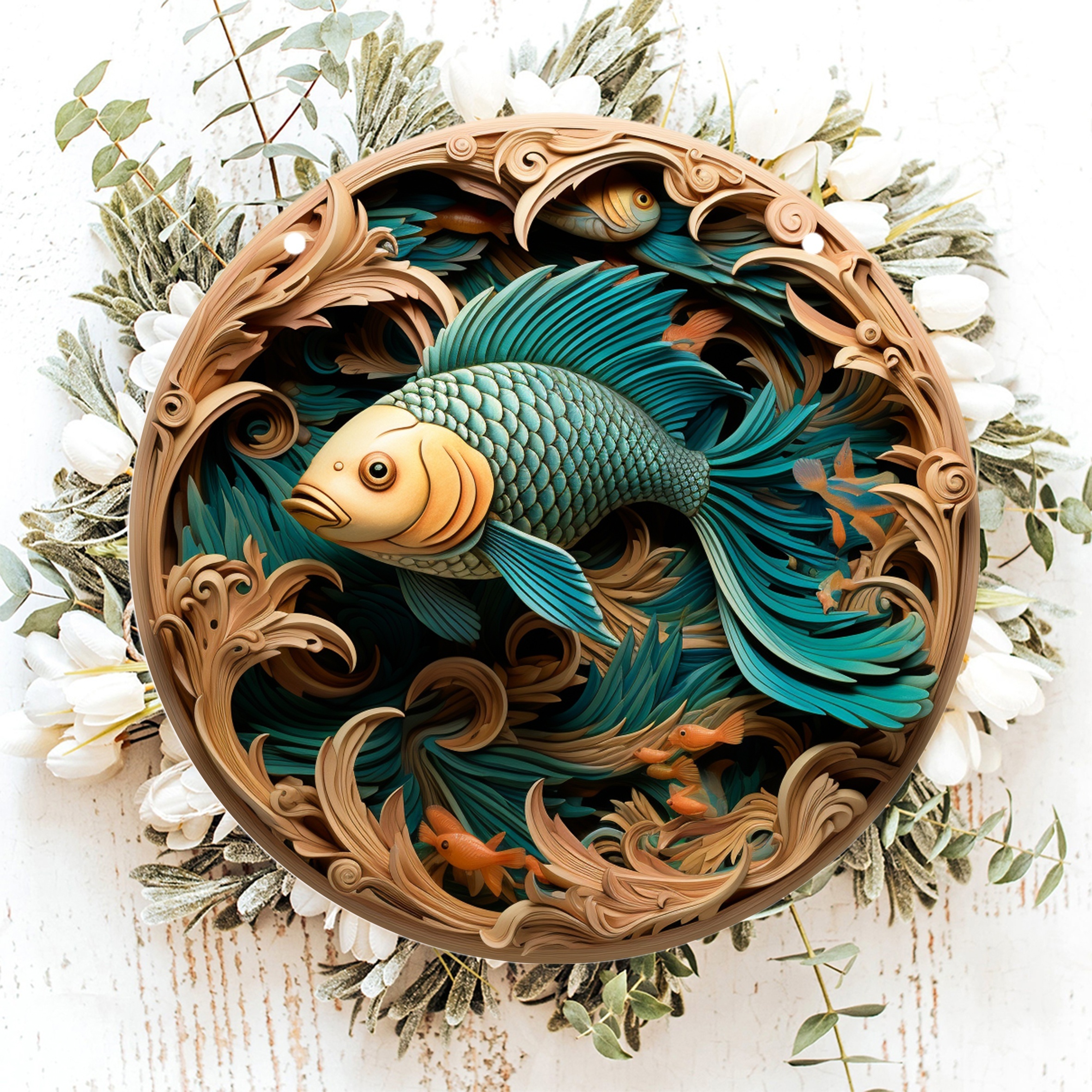 2d Flat Fish Sign Round Wooden Sign Daily Sign Wreath Sign - Temu Canada