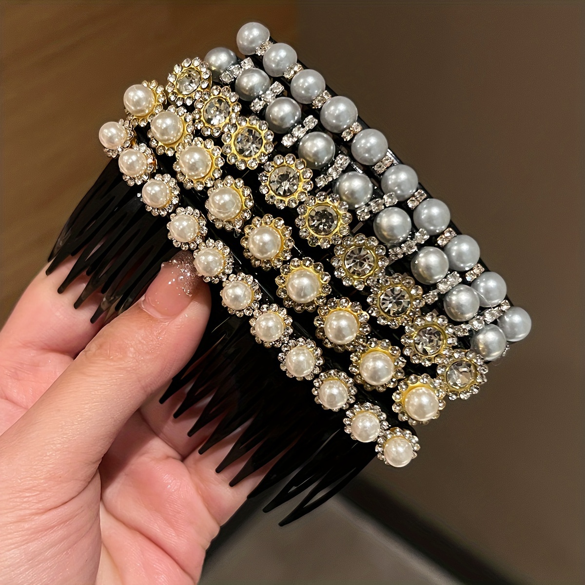 Pearl Rhinestone Embellished Hair Side Combs Set Elegant - Temu