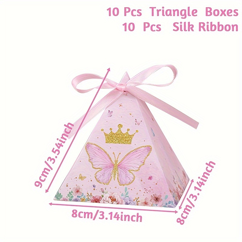 Butterfly Paper Triangle Candy Boxes Silk Ribbon - Temu