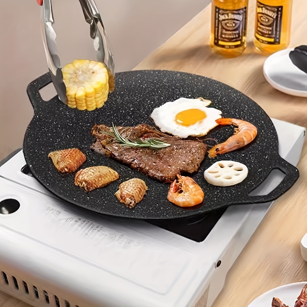 4 Piece Set Black Cast Iron Griddle For Outdoor Grill Korean Bbq Pan ...